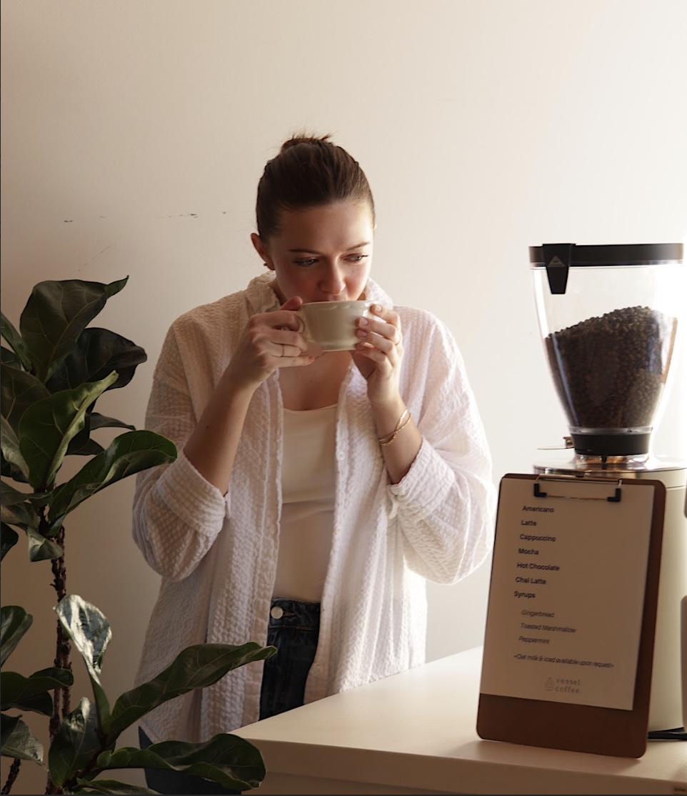Alyona enjoying coffee